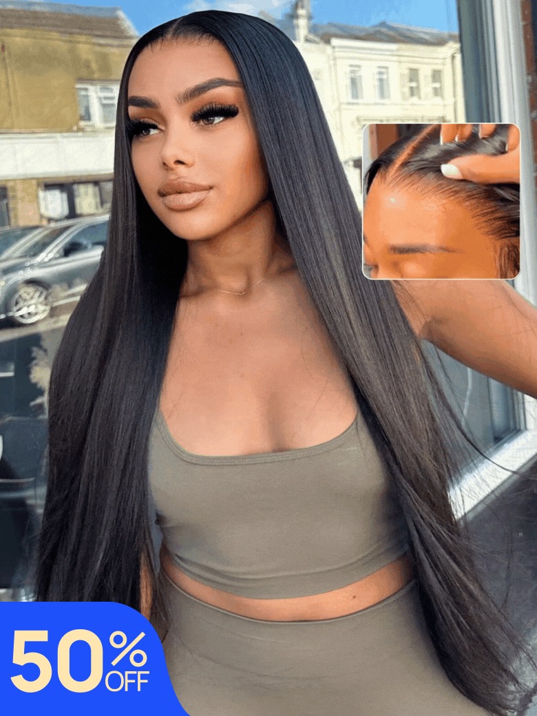 Nadula Flash Sale 4x0.75 Lace Part Straight Hair And 7x5 Bye Bye Knots Pre-Bleached Glueless ...